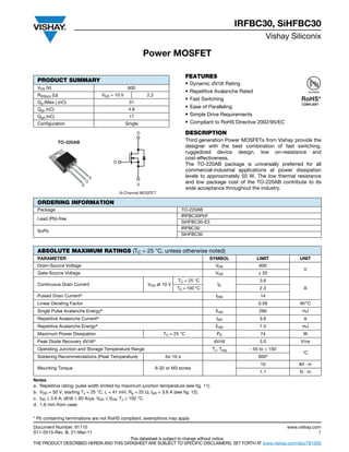 Original N-Chanel Mosfet IRFBC30 IRFBC 600v 3.6A TO-220 New STMicroelectronics | PDF | Consumer ...