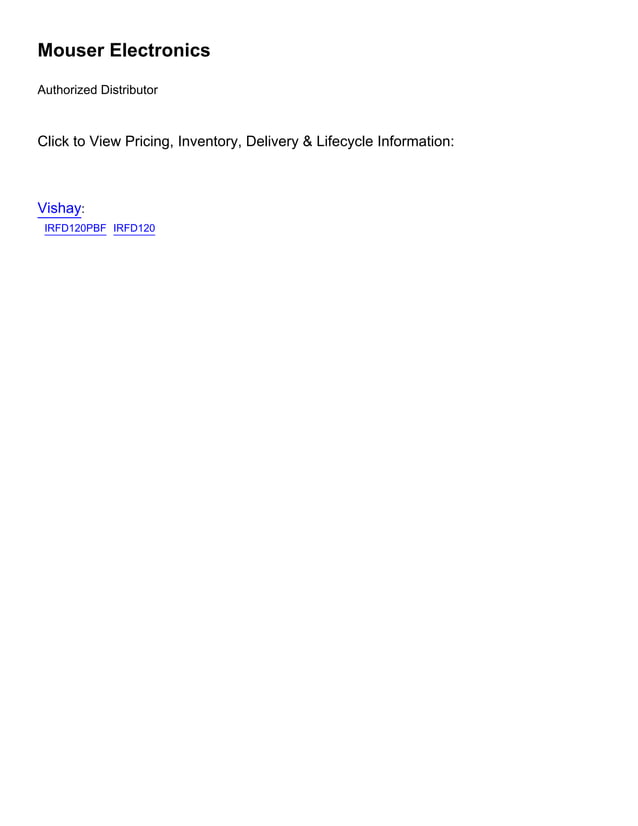 Original N-Channel Mosfet IRFD120PBF 120 100V 1.3A DIP-4 New Vishay Siliconix | PDF