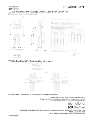 Original N-Channel Mosfet IRFI4019H-117P 4019 8A 150V TO-220 New | PDF