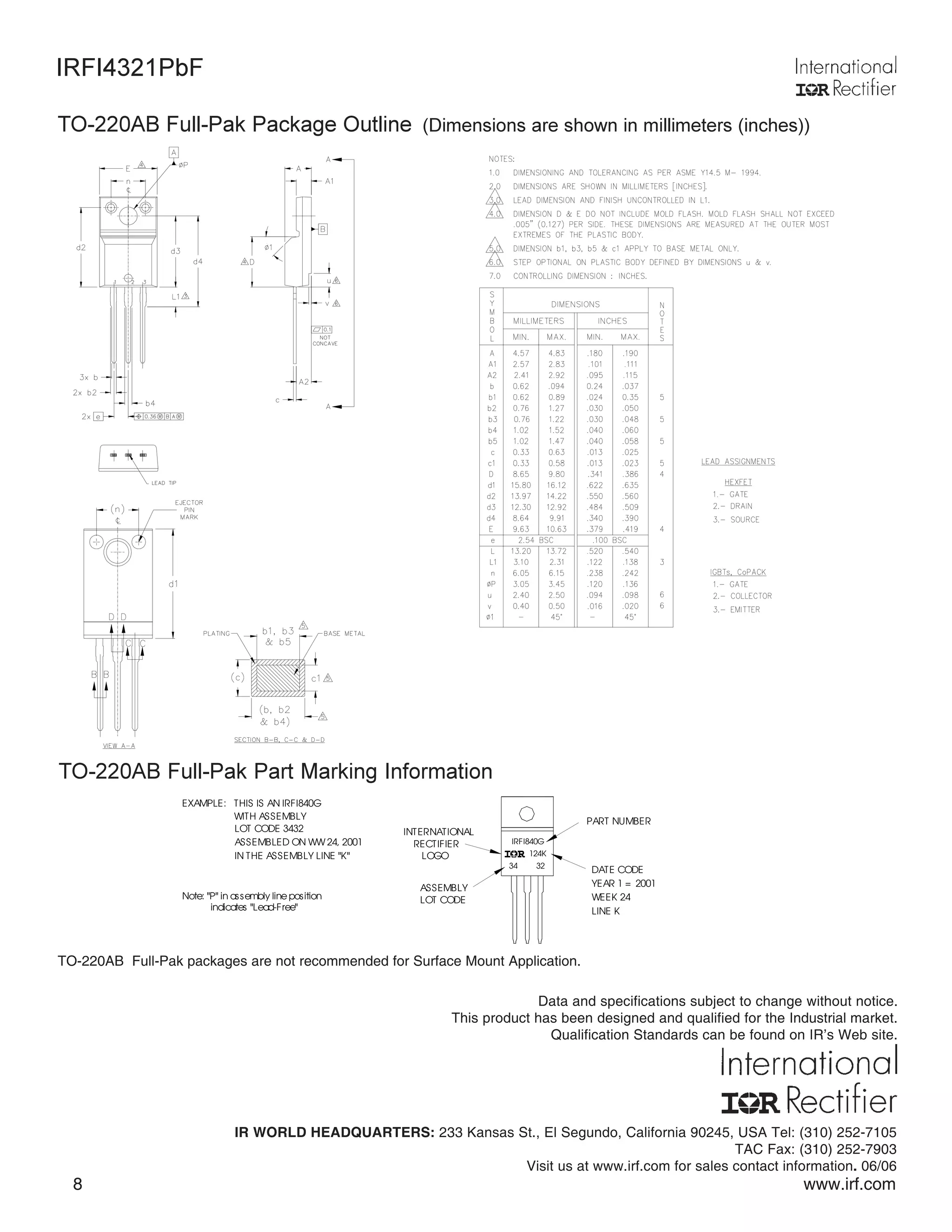 Original Mosfet IRFI4321 IRFI4321PbF TO-220 150V 34A New IR | PDF