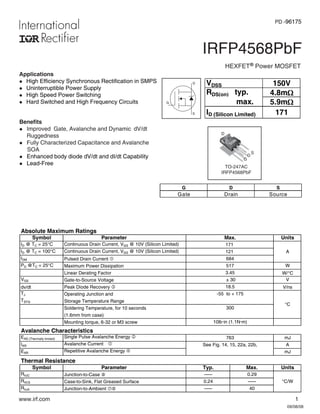 Original N-CHANNEL IGBT IRFP4568PBF IRFP4568 4568 171A 150V TO-247 New ...