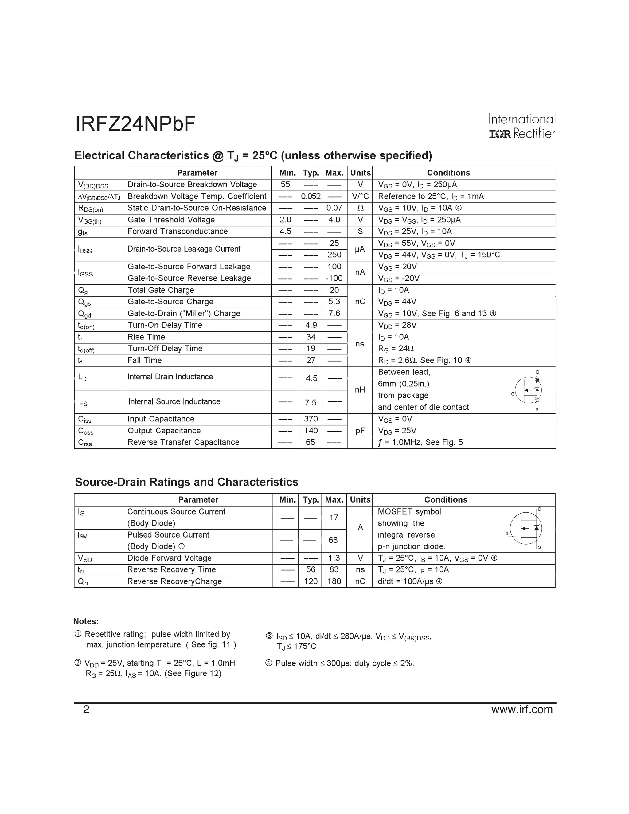 Original N-Channel Mosfet IRFZ24N IRFZ24 TO-220 New Infineon Technologies | PDF