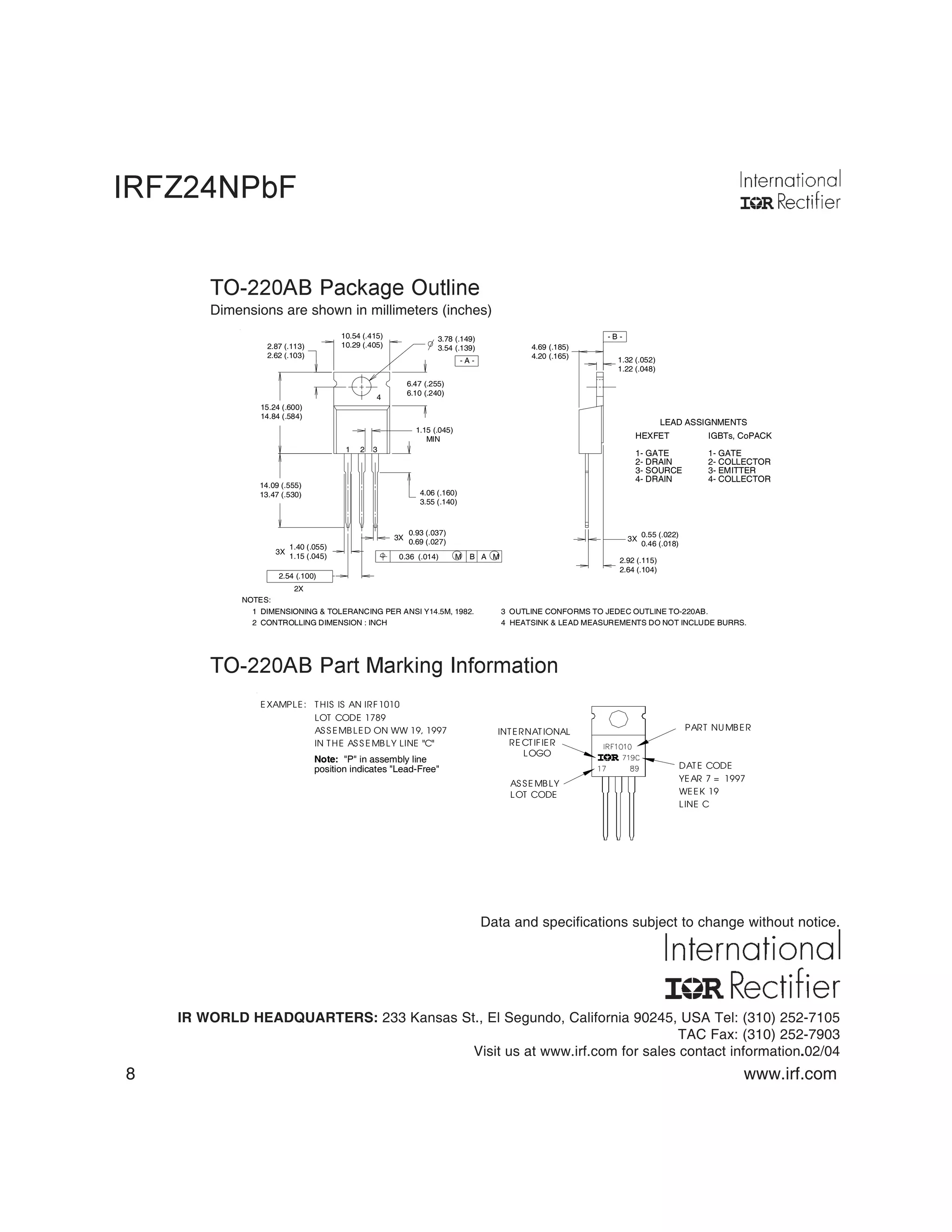 Original N-Channel Mosfet IRFZ24N IRFZ24 TO-220 New Infineon ...