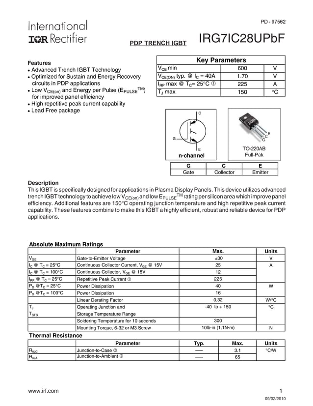 Original IGBT N-CHANNEL IRG7IC28U IRG71C28U G7IC28U G71C28U 71C28 225A ...