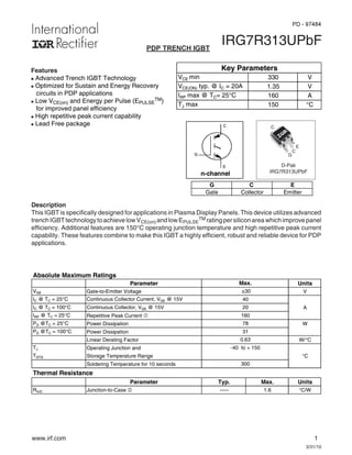 Original IGBT N-CHANNEL IRG7R313U 7R313U 330V 160A TO-252 New | PDF ...