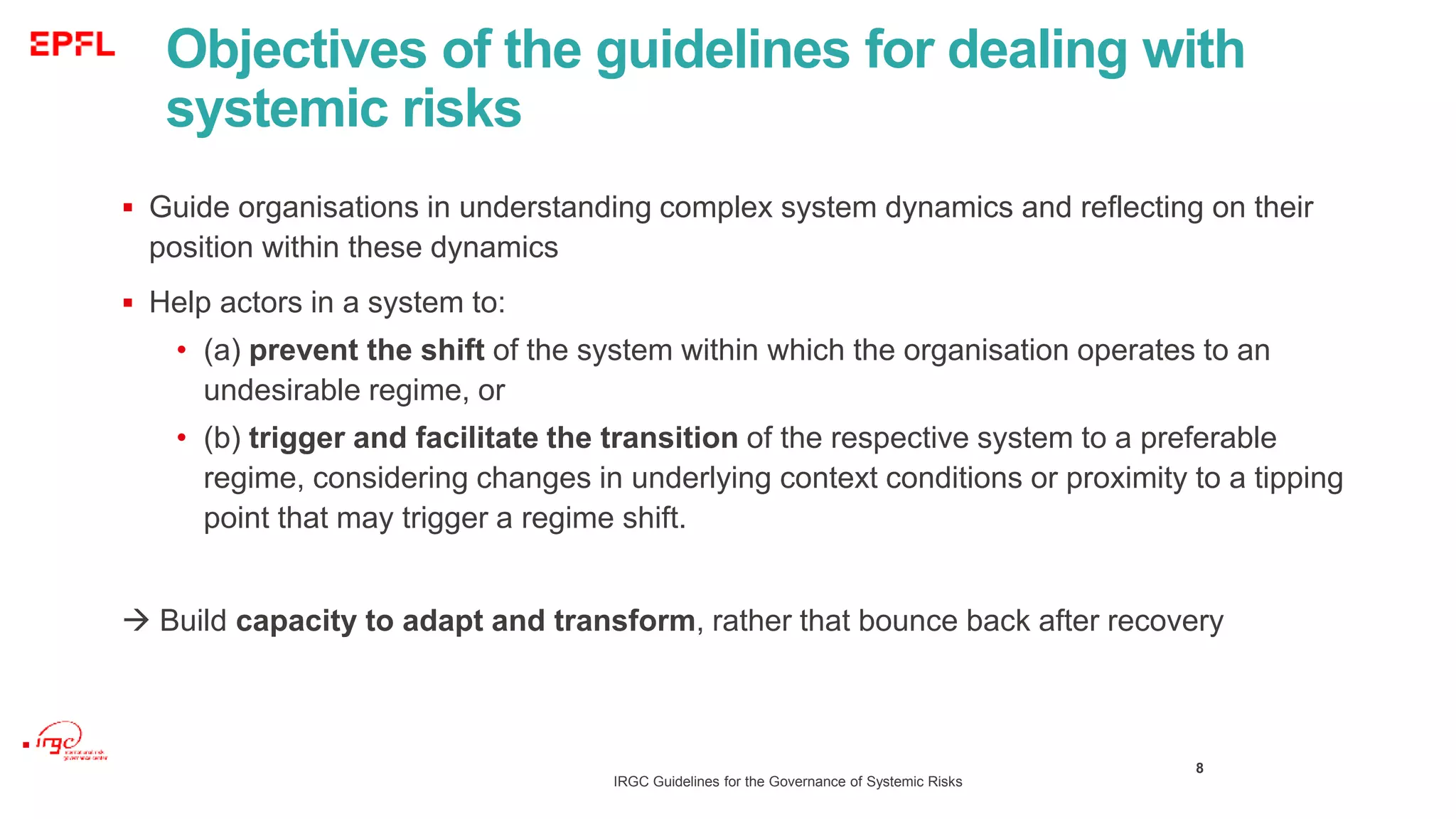 IRGC Guidelines for the Governance of Systemic Risks | PPTX