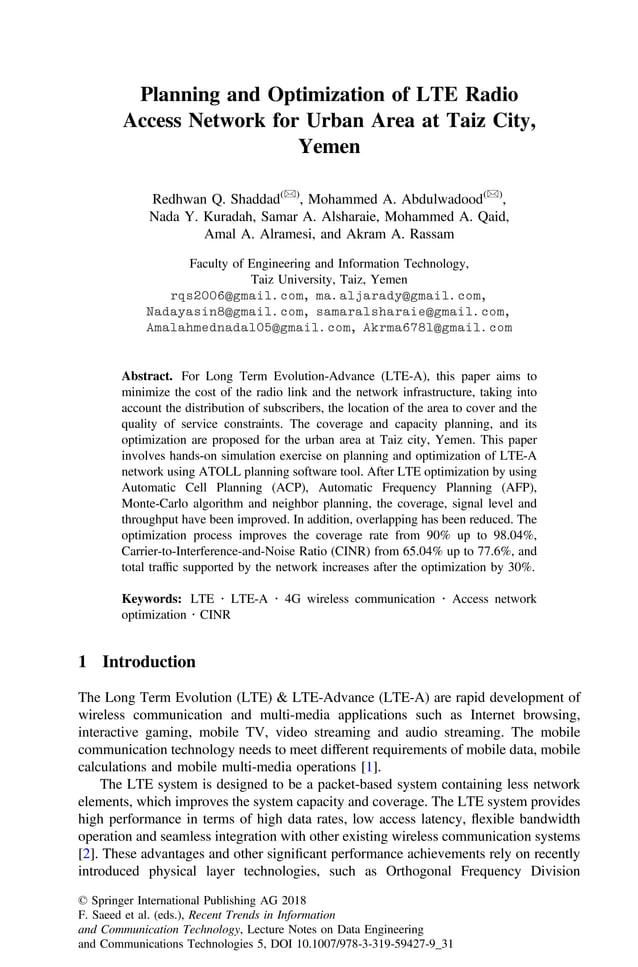 Planning And Optimization Of Lte Radio Access Network For Urban Area At