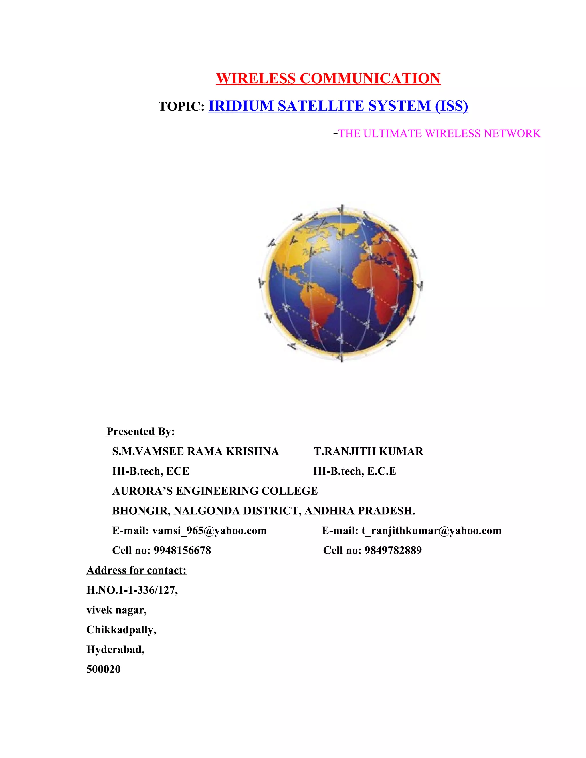 Iridium satellite system (iss) | PDF