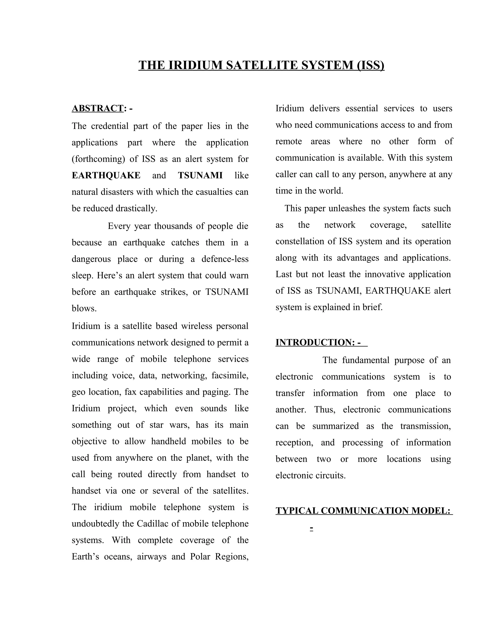 Iridium satellite system (iss) | PDF