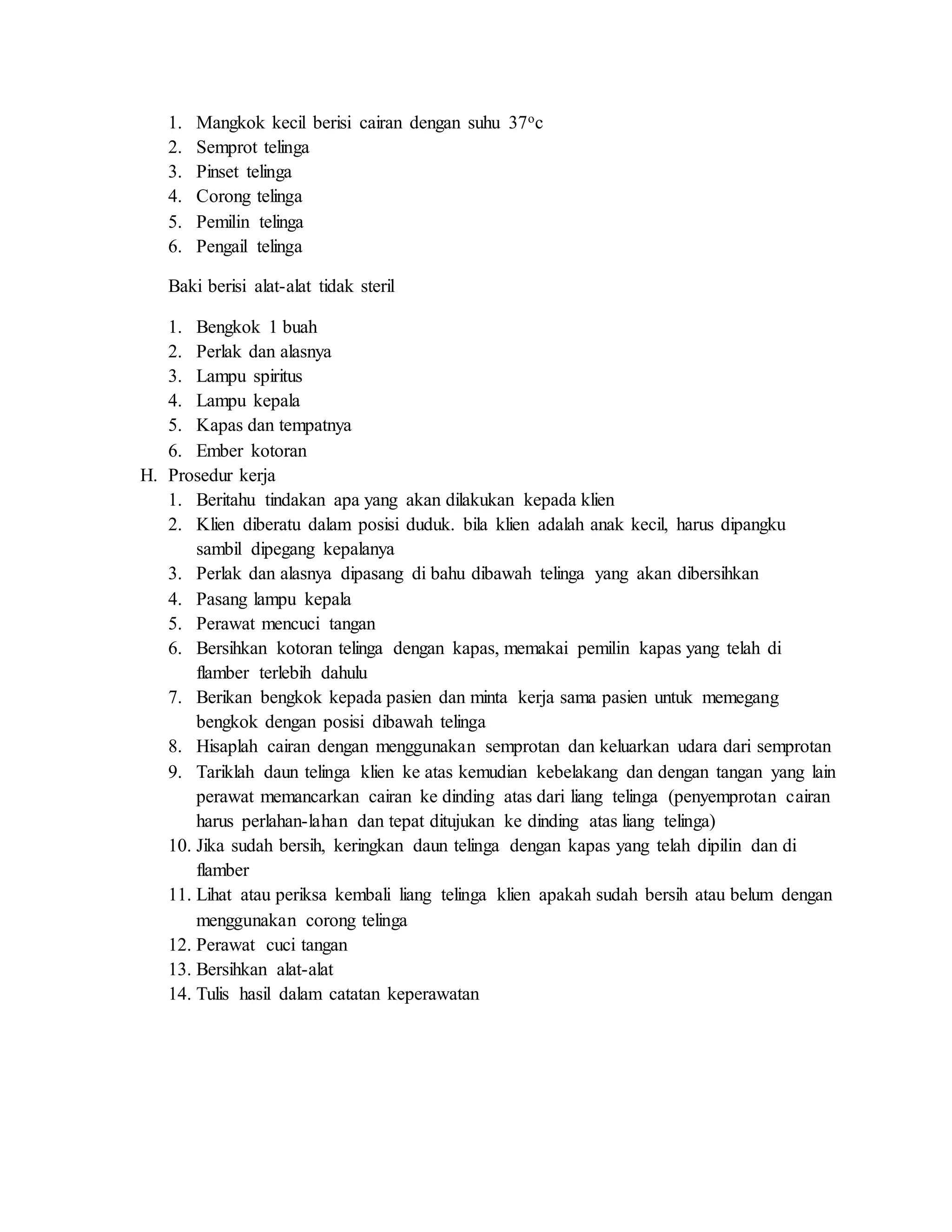 SOP Irigasi telinga dan mata | DOCX