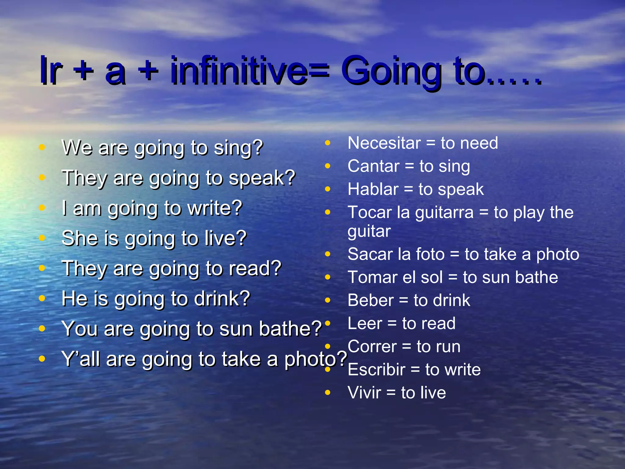 Ir, ir + infiniteives and conjugation | PPT