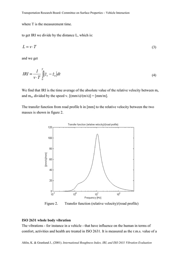 International Roughness Index, IRI, and ISO 2631 Vibration Evaluation | PDF