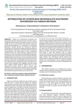 Optimization of Lithium Iron Orthosilicate Electrodes Synthesized Via Various Methods | PDF