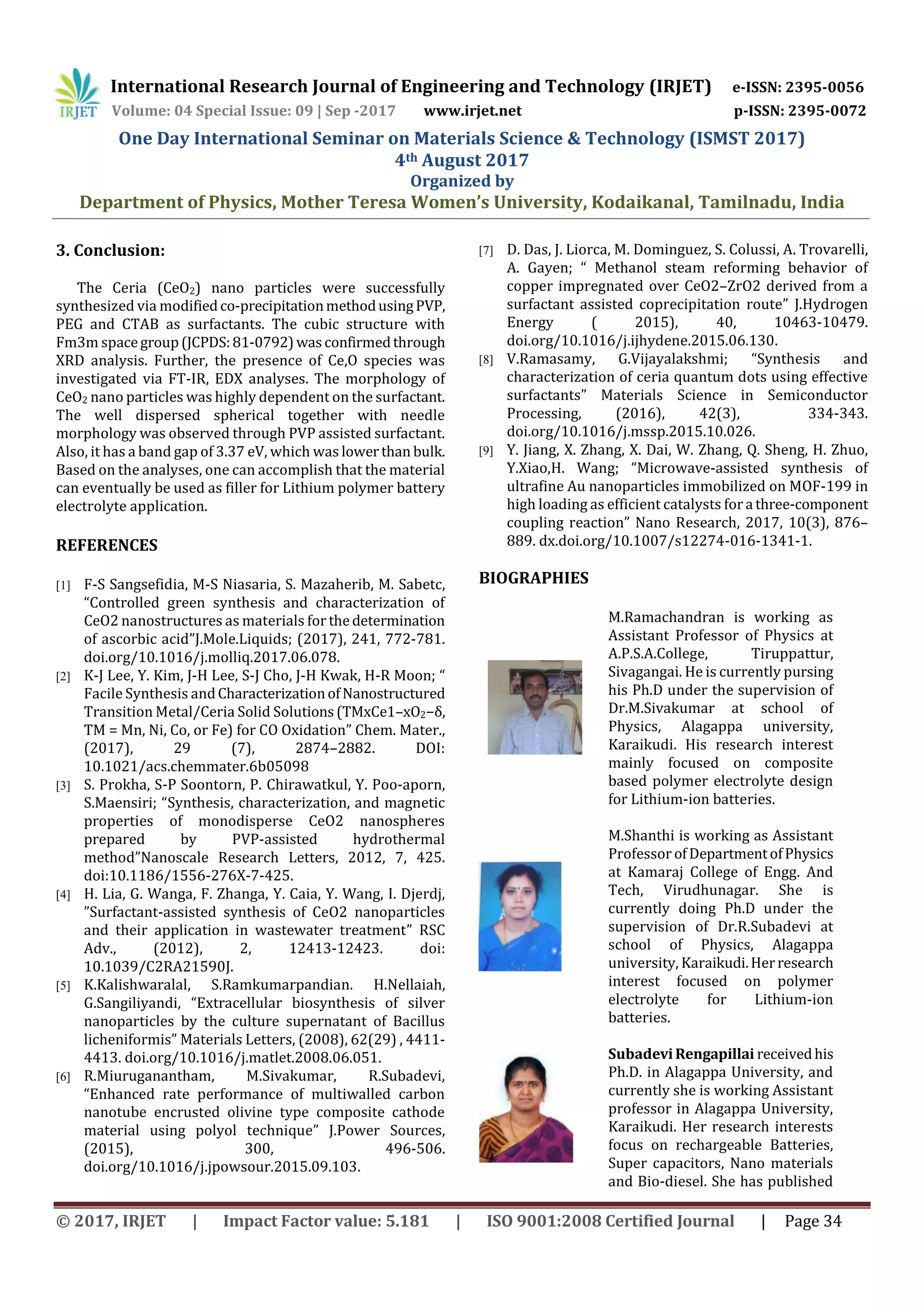 Role of Surfactant on Synthesis and Characterization of Cerium Oxide (CeO2) Nano Particles by ...