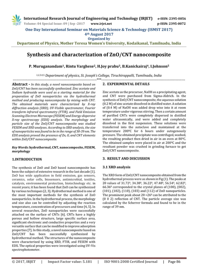 Synthesis and Characterization of ZnO/CNT Nanocomposite | PDF