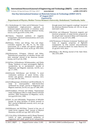Synthesis & Magnetic Properties of Magnesium Ferrite (MgFe2O4) Nanoparticles Via Sol Gel Method ...