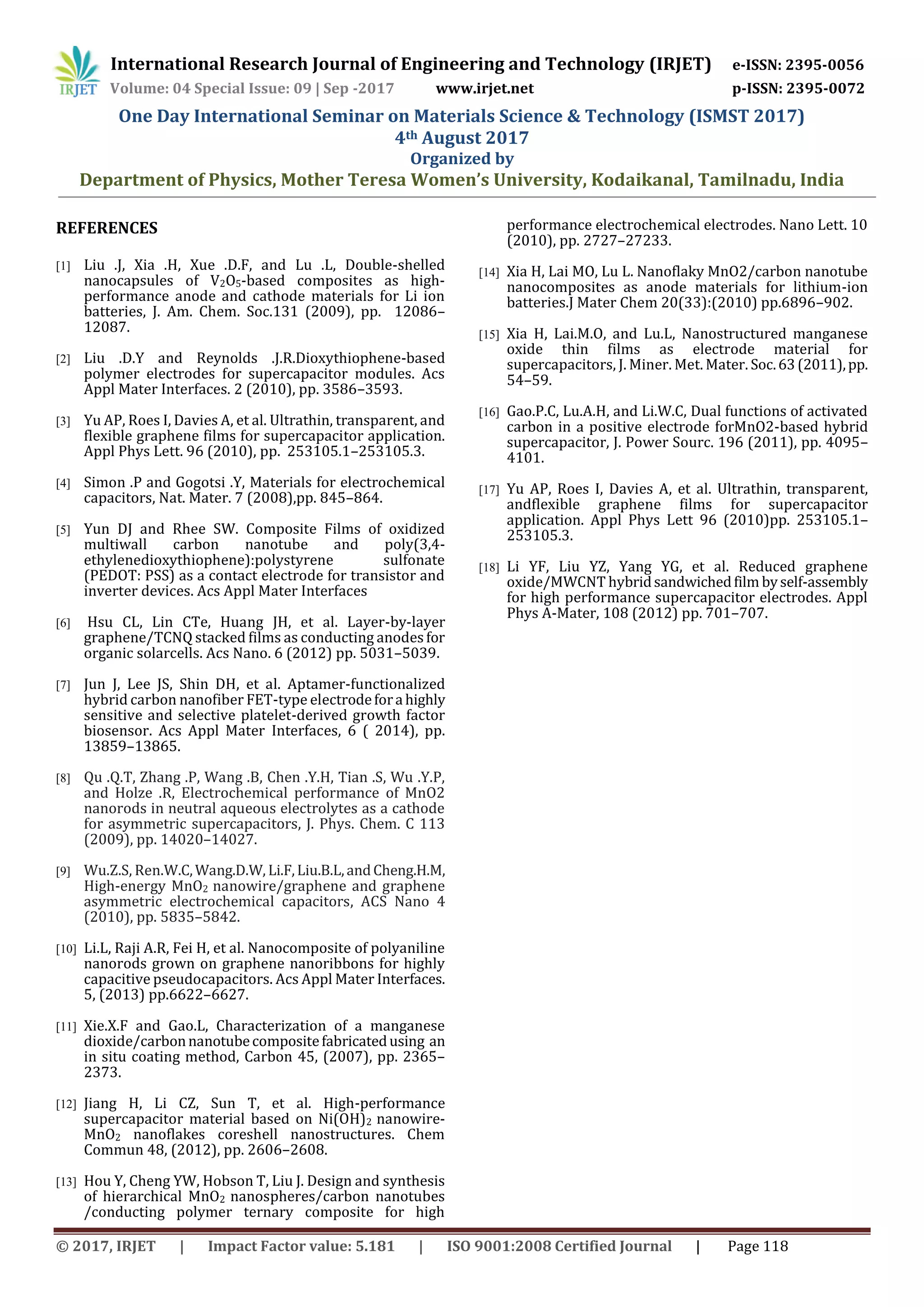 Nano Tailoring of MnO2 Doped Multiwalled Carbon Nanotubes as Electrode Materials for Super ...