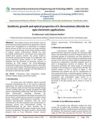Synthesis, Growth and Optical Properties of L-Threoninium Chloride for Opto electronic ...