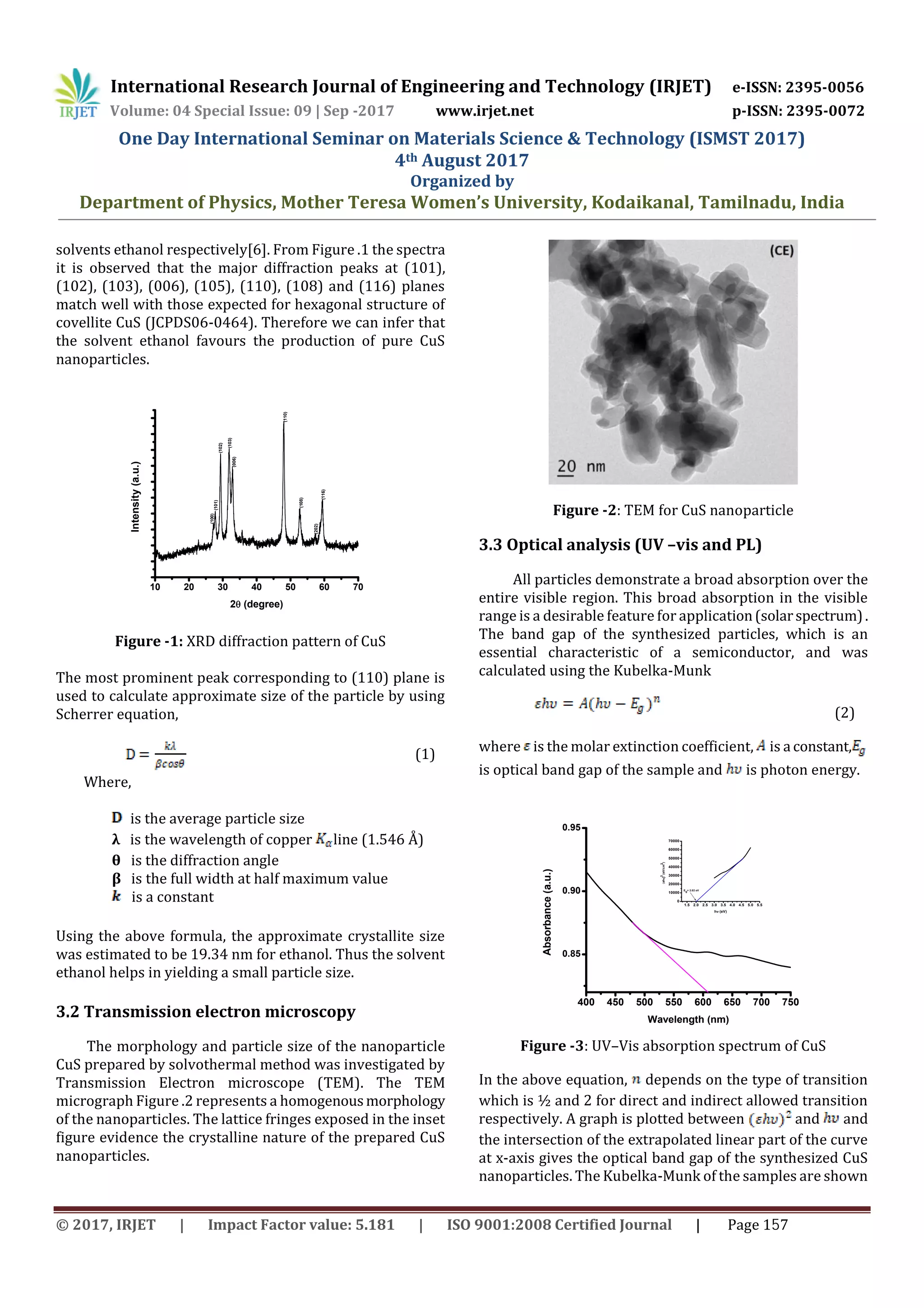 Investigations on the Properties of Copper Sulphide Nanoparticles | PDF