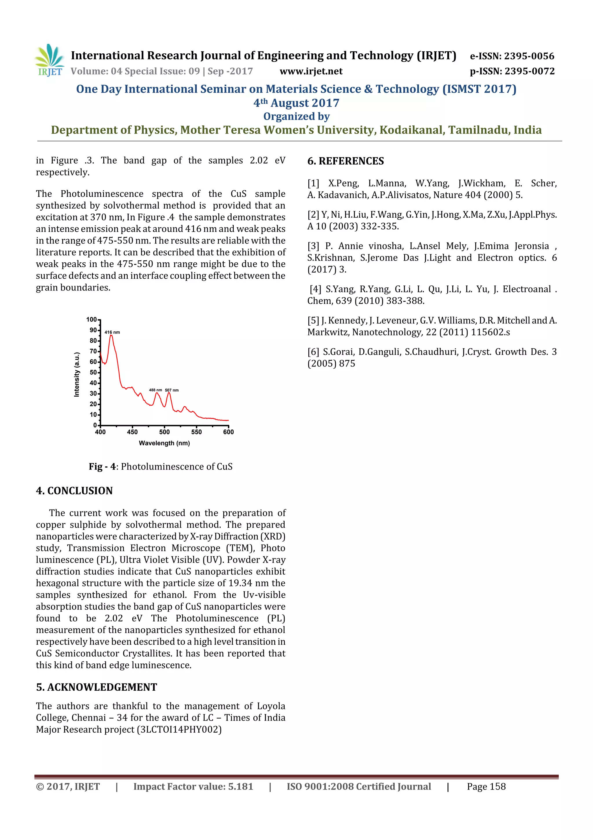 Investigations on the Properties of Copper Sulphide Nanoparticles | PDF