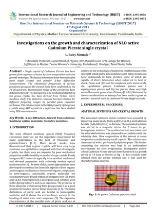 Investigations on the Growth and Characterization of NLO Active Cadmium Picrate Single Crystal | PDF