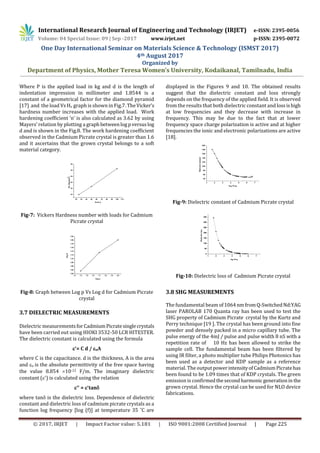 Investigations on the Growth and Characterization of NLO Active Cadmium ...