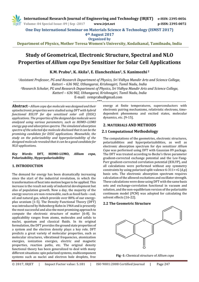 Study of Geometrical, Electronic Structure, Spectral and NLO Properties Of Allium Cepa Dye ...