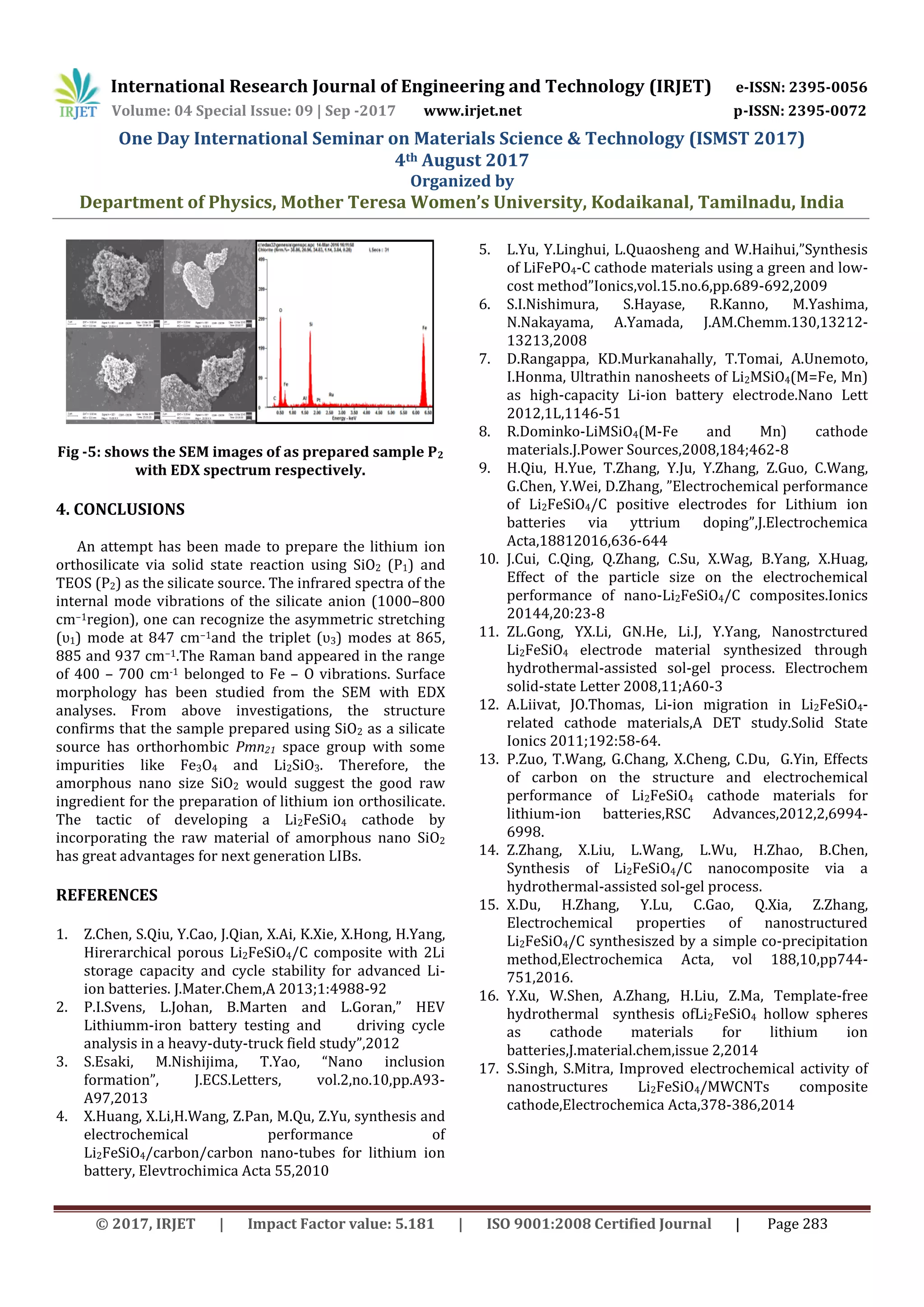 Structural and Morphological Optimizations of Li2FeSio4 Cathode Material for Next Generation ...