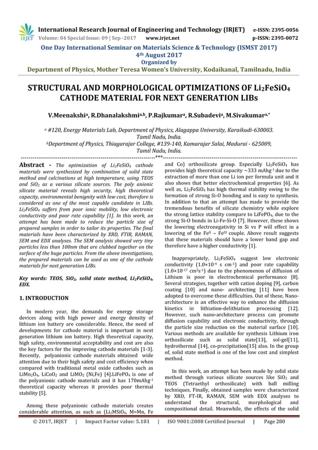 Structural and Morphological Optimizations of Li2FeSio4 Cathode ...
