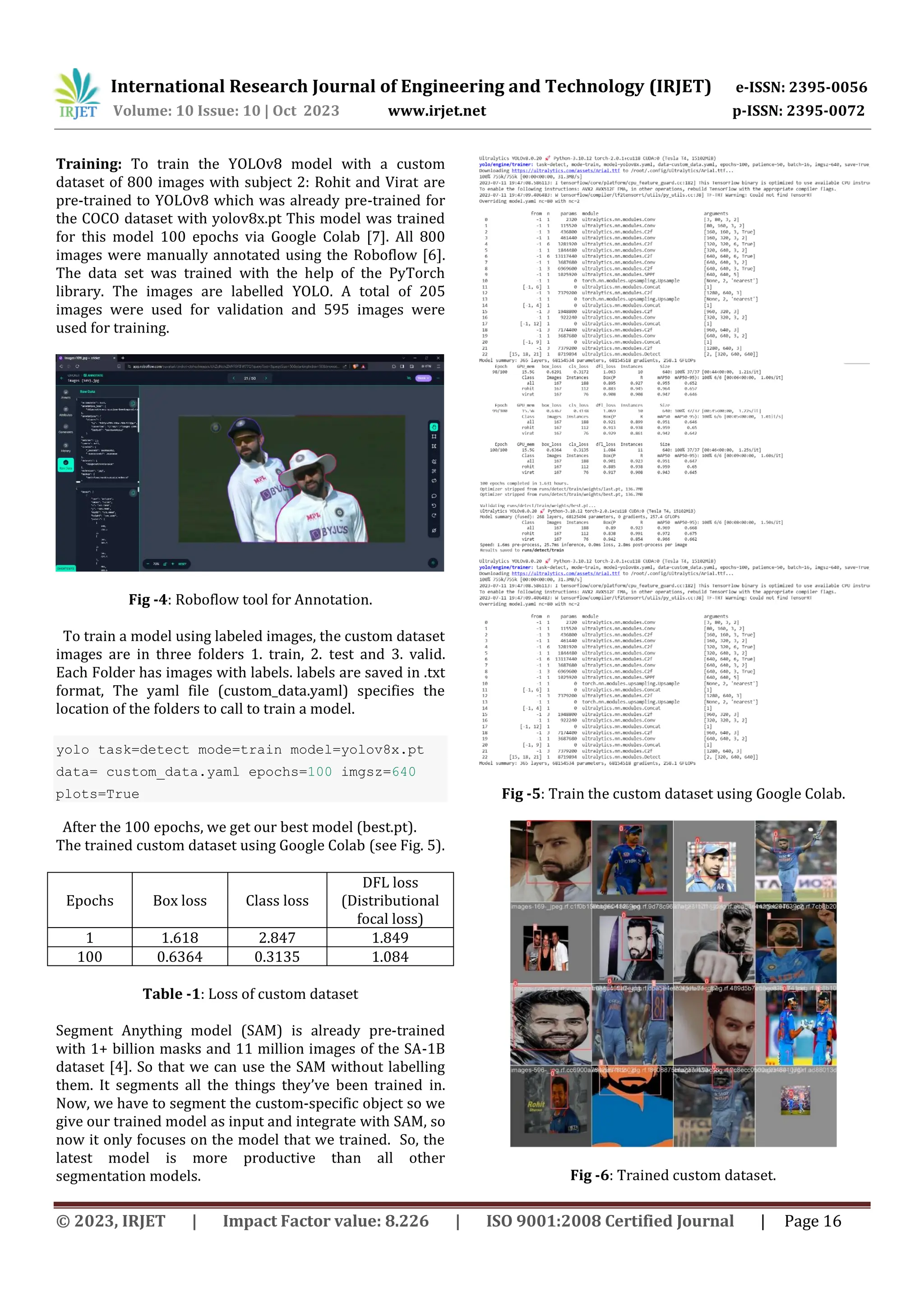 Custom Object Detection Using Yolo Integrated With A Segment Anything