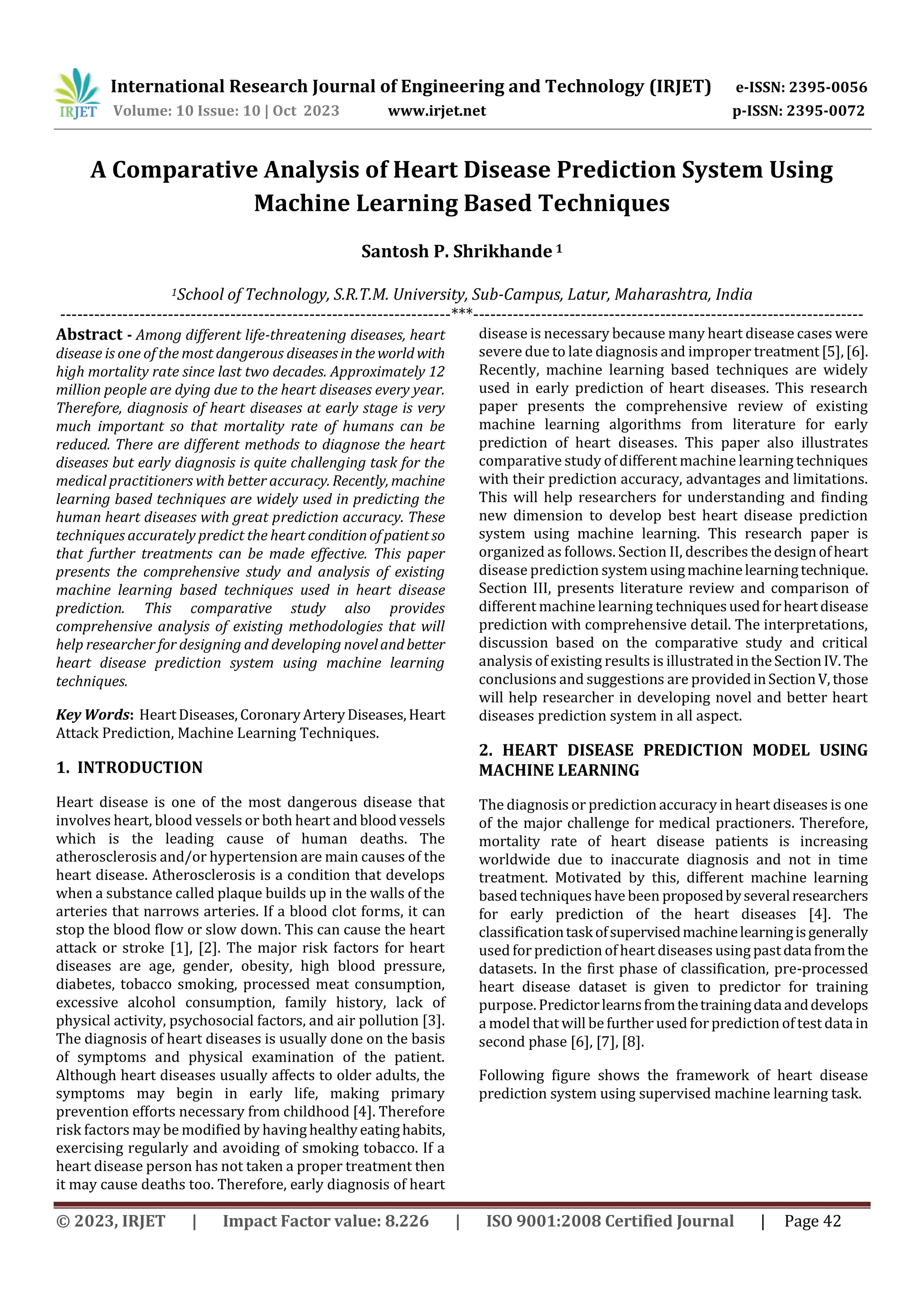 A Comparative Analysis of Heart Disease Prediction System Using Machine Learning Based ...