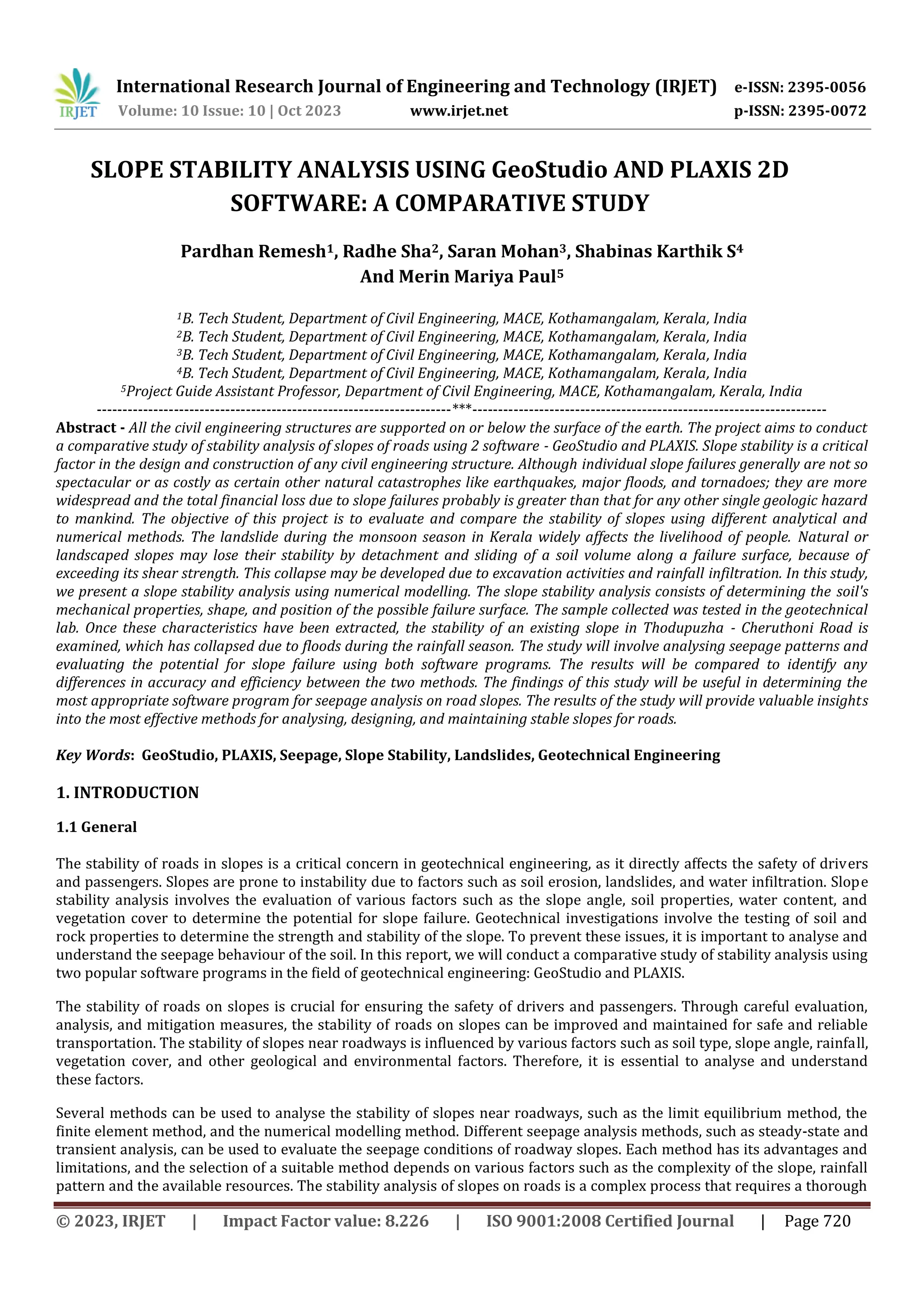 SLOPE STABILITY ANALYSIS USING GeoStudio AND PLAXIS 2D SOFTWARE: A COMPARATIVE STUDY | PDF