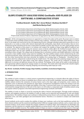 SLOPE STABILITY ANALYSIS USING GeoStudio AND PLAXIS 2D SOFTWARE: A COMPARATIVE STUDY | PDF