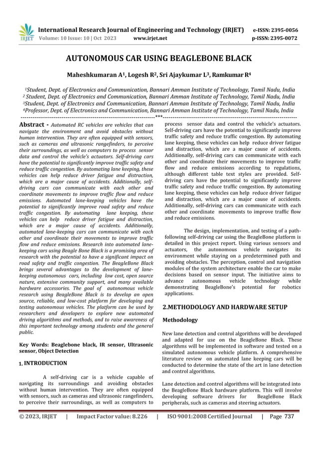 AUTONOMOUS CAR USING BEAGLEBONE BLACK | PDF | Driverless Cars | Auto Type