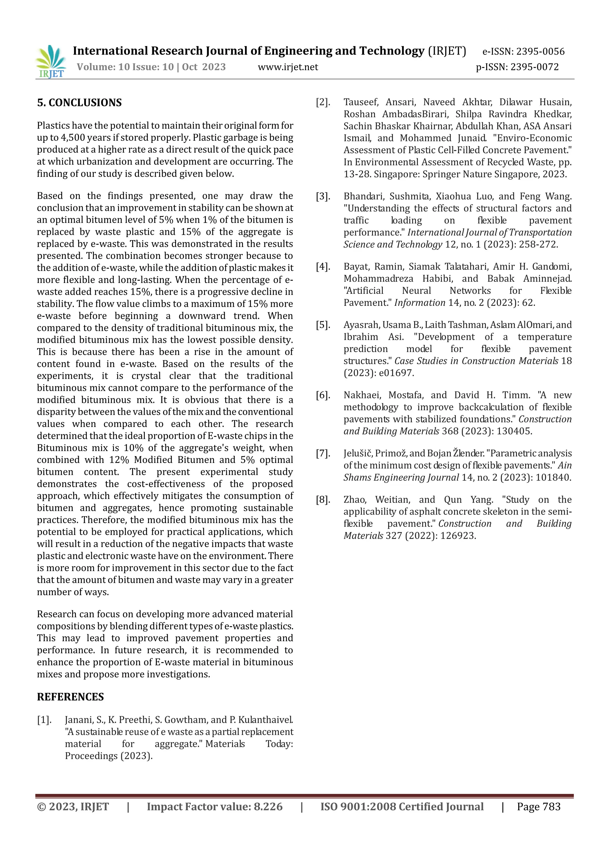 STUDY TO PERFORMANCE OF BITUMEN MIX USING E-WASTE FOR FLEXIBLE PAVEMENT ...