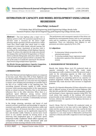 ESTIMATION OF CAPACITY AND MODEL DEVELOPMENT USING LINEAR REGRESSION | PDF