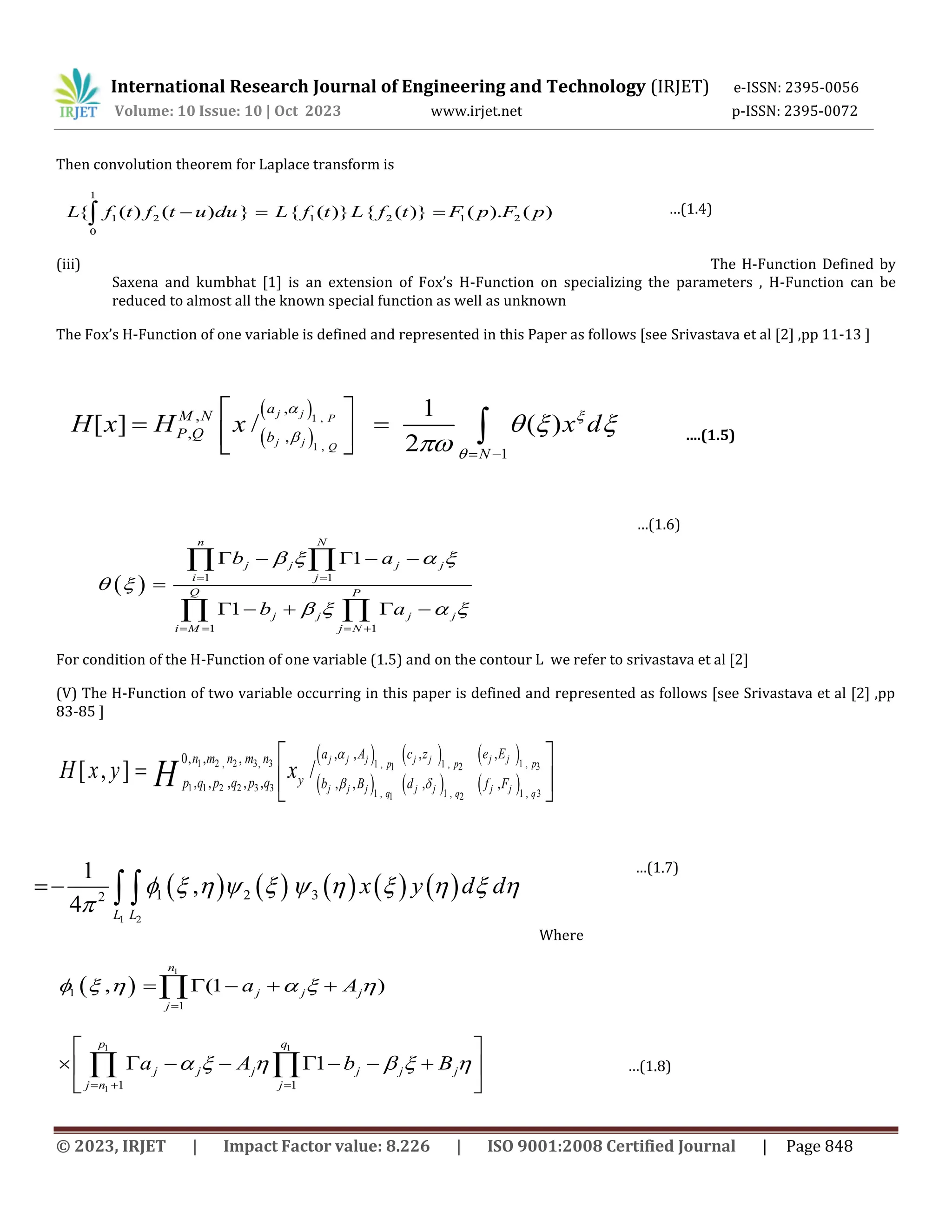 Convolution of an Fractional integral equation with the I-function as its kernel | PDF