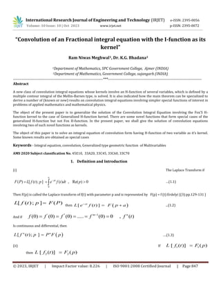 Convolution of an Fractional integral equation with the I-function as its kernel | PDF | Physics ...