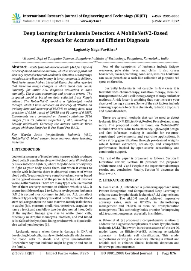 Deep Learning For Leukemia Detection A Mobilenetv2 Based Approach For Accurate And Efficient
