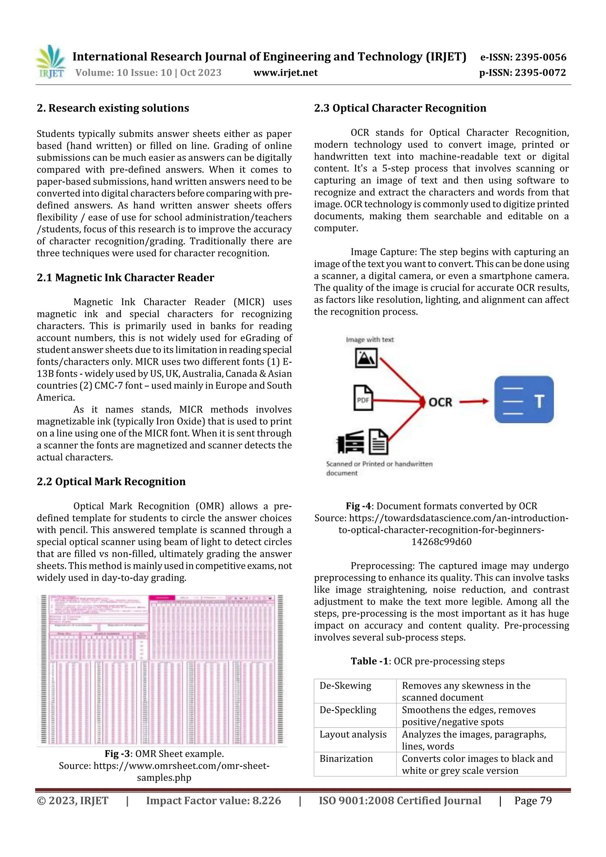 eGrading, Automatic grading of student answer sheets using Computer Vision and Optical Character ...