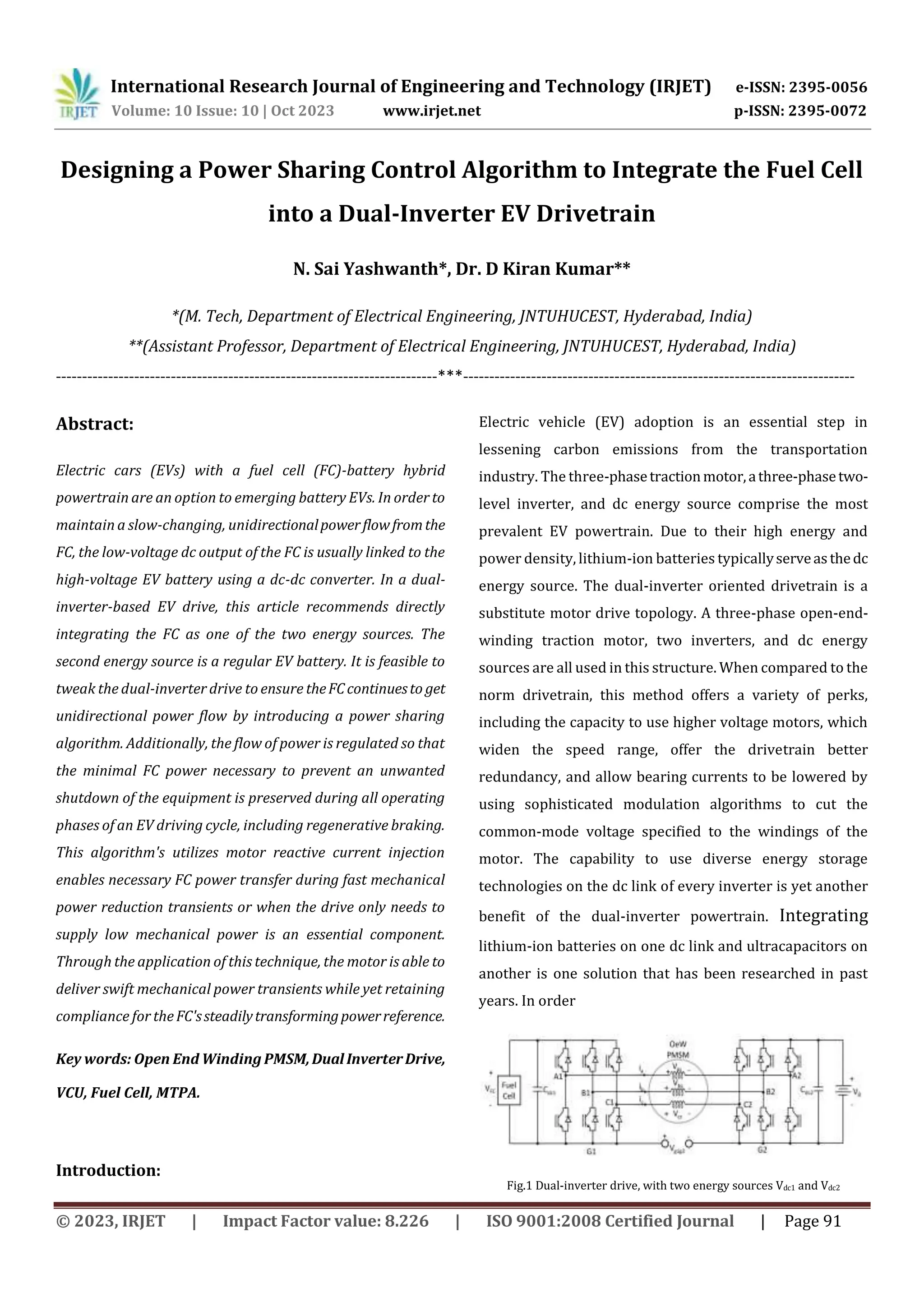 Designing A Power Sharing Control Algorithm To Integrate The Fuel Cell Into A Dual Inverter Ev