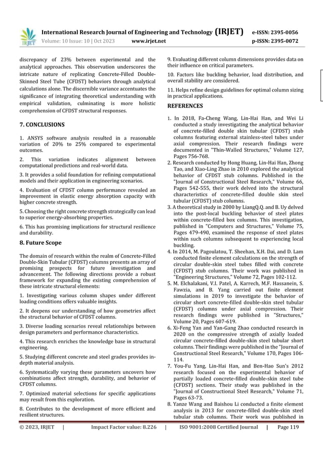 AN EXPERIMENTAL STUDY ON CFDST COLUMN UNDER AXIAL LOADING | PDF