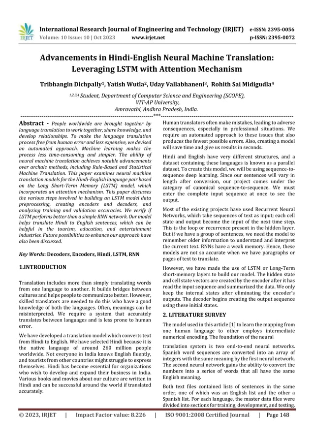 Advancements in Hindi-English Neural Machine Translation: Leveraging LSTM with Attention ...