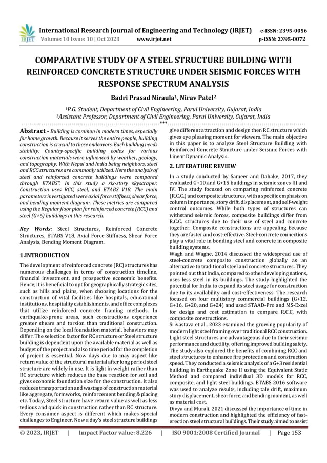COMPARATIVE STUDY OF A STEEL STRUCTURE BUILDING WITH REINFORCED CONCRETE STRUCTURE UNDER SEISMIC ...