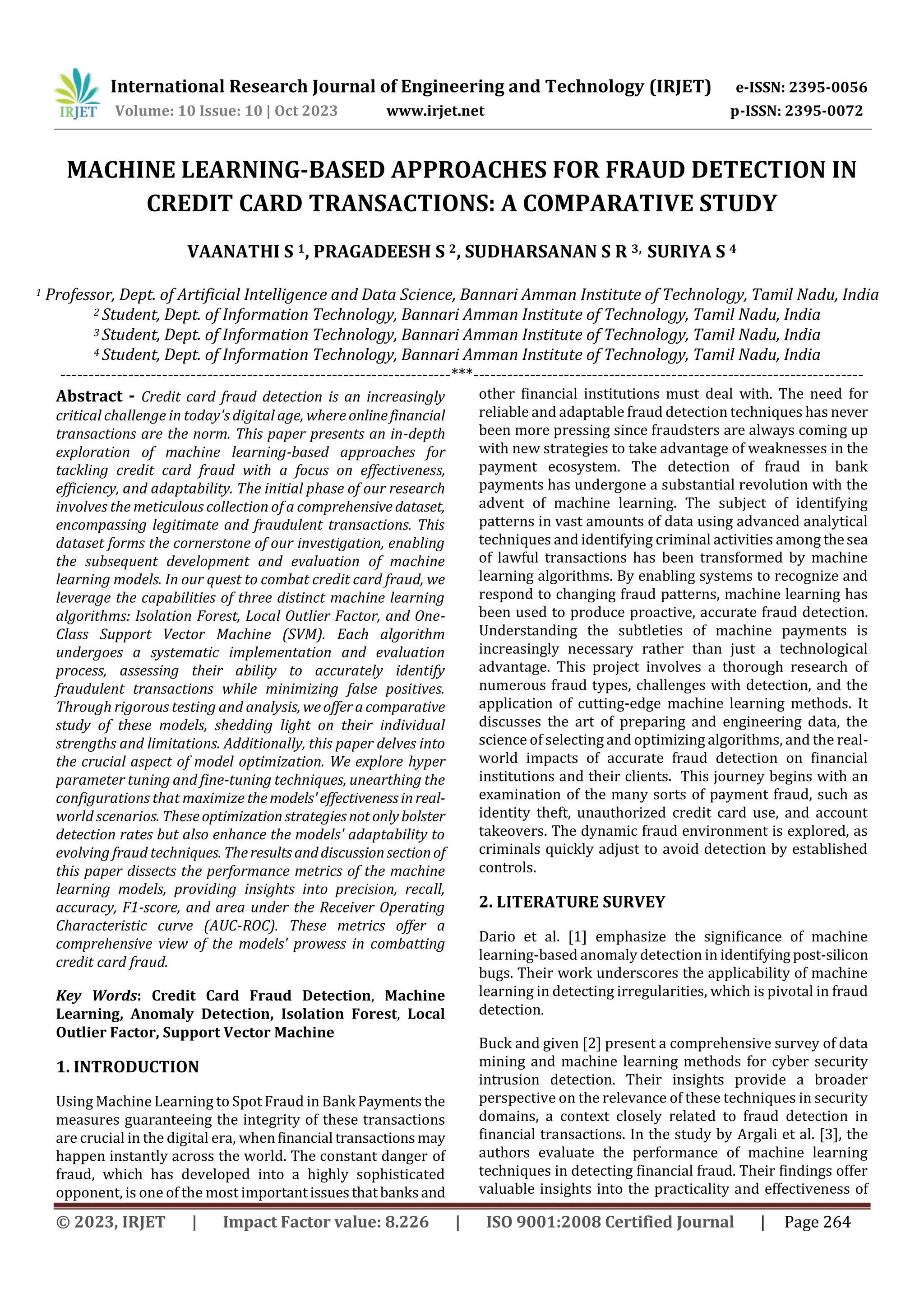 Machine Learning-Based Approaches for Fraud Detection in Credit Card Transactions: A Comparative ...