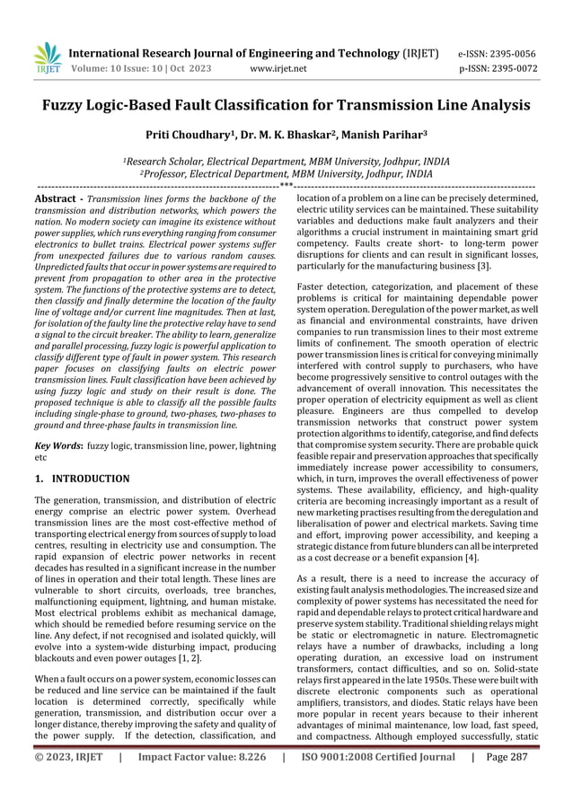 Fuzzy Logic-Based Fault Classification for Transmission Line Analysis | PDF