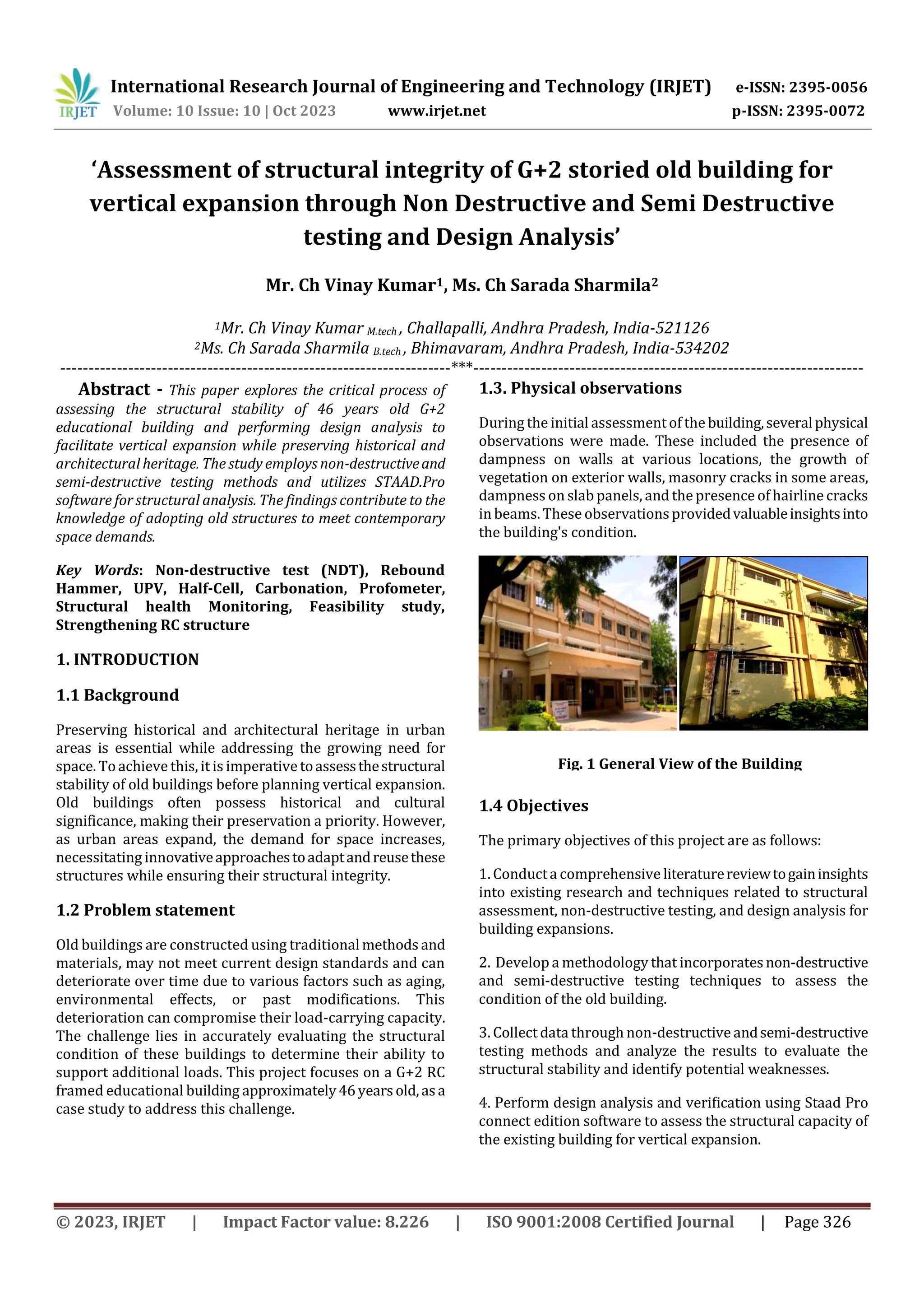 Assessment of structural integrity of G+2 storied old building for vertical expansion through ...