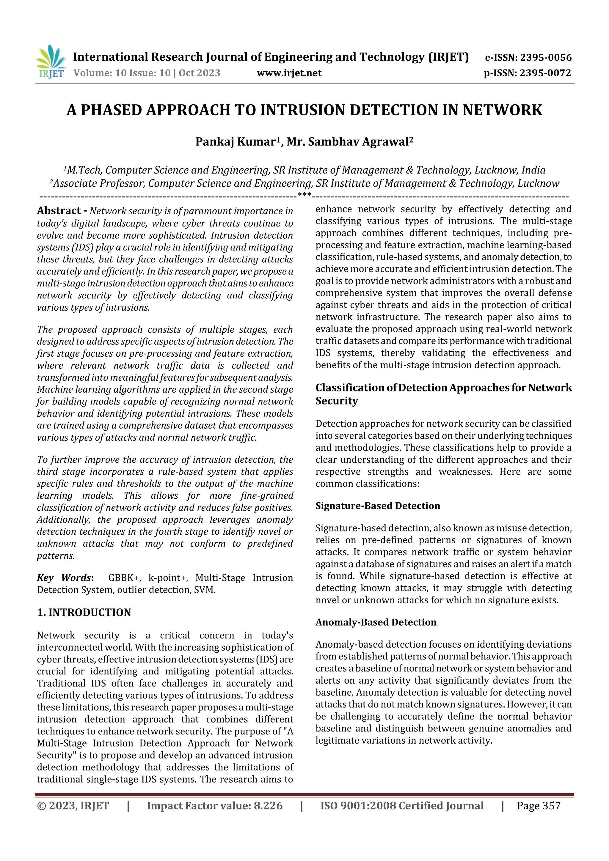 A PHASED APPROACH TO INTRUSION DETECTION IN NETWORK | PDF