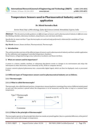 Temperature Sensors used in Pharmaceutical Industry and its application ...