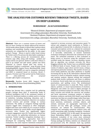 THE ANALYSIS FOR CUSTOMER REVIEWS THROUGH TWEETS, BASED ON DEEP ...